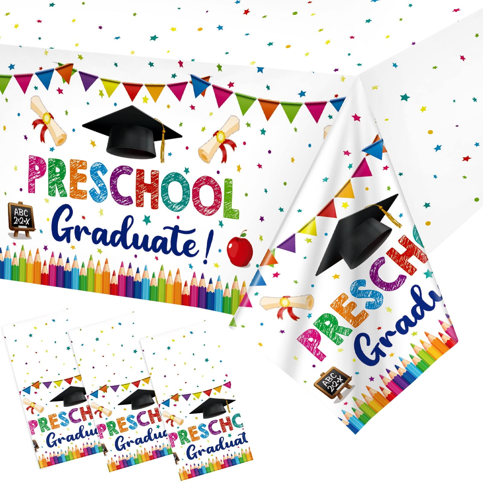 3 Pack Preschool Graduate Tablecloths Plastic Kindergarten Graduation ...