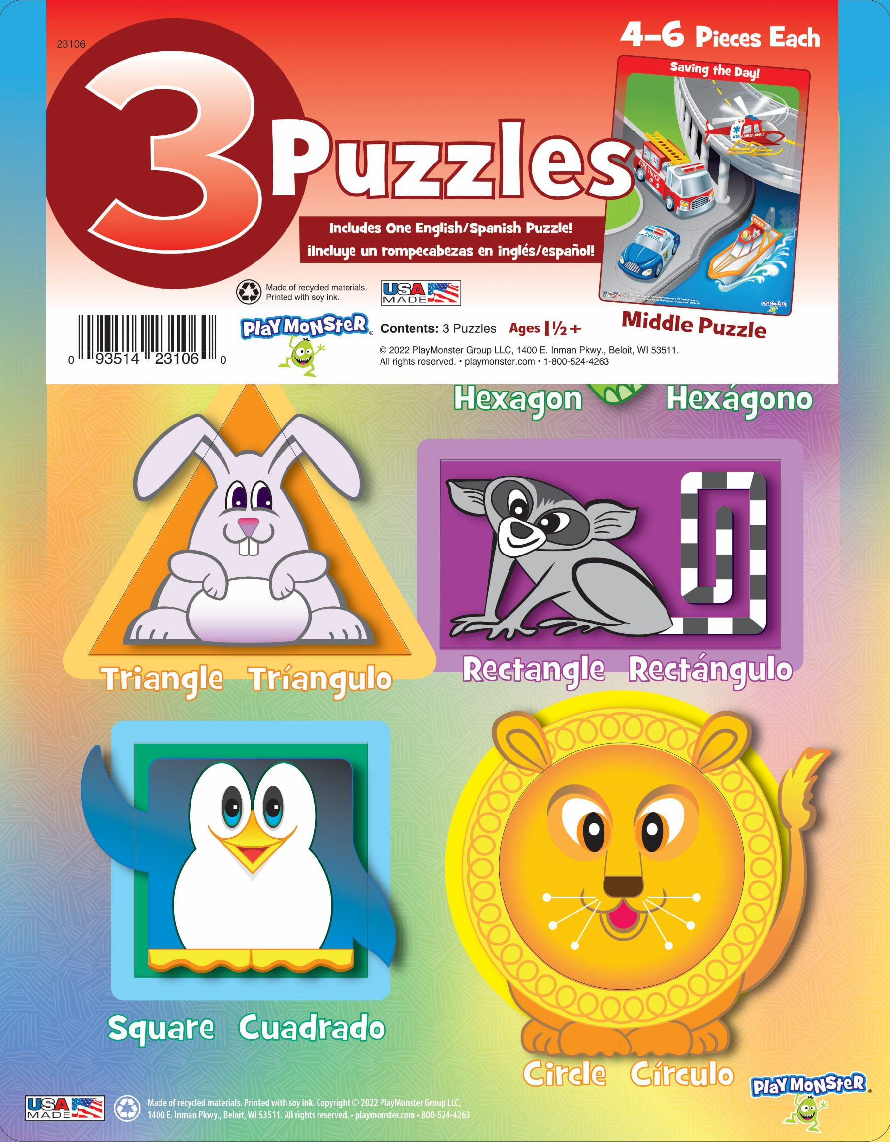PlayMonster 3-Pack Preschool Puzzles - Educational, Colorful, Brain ...