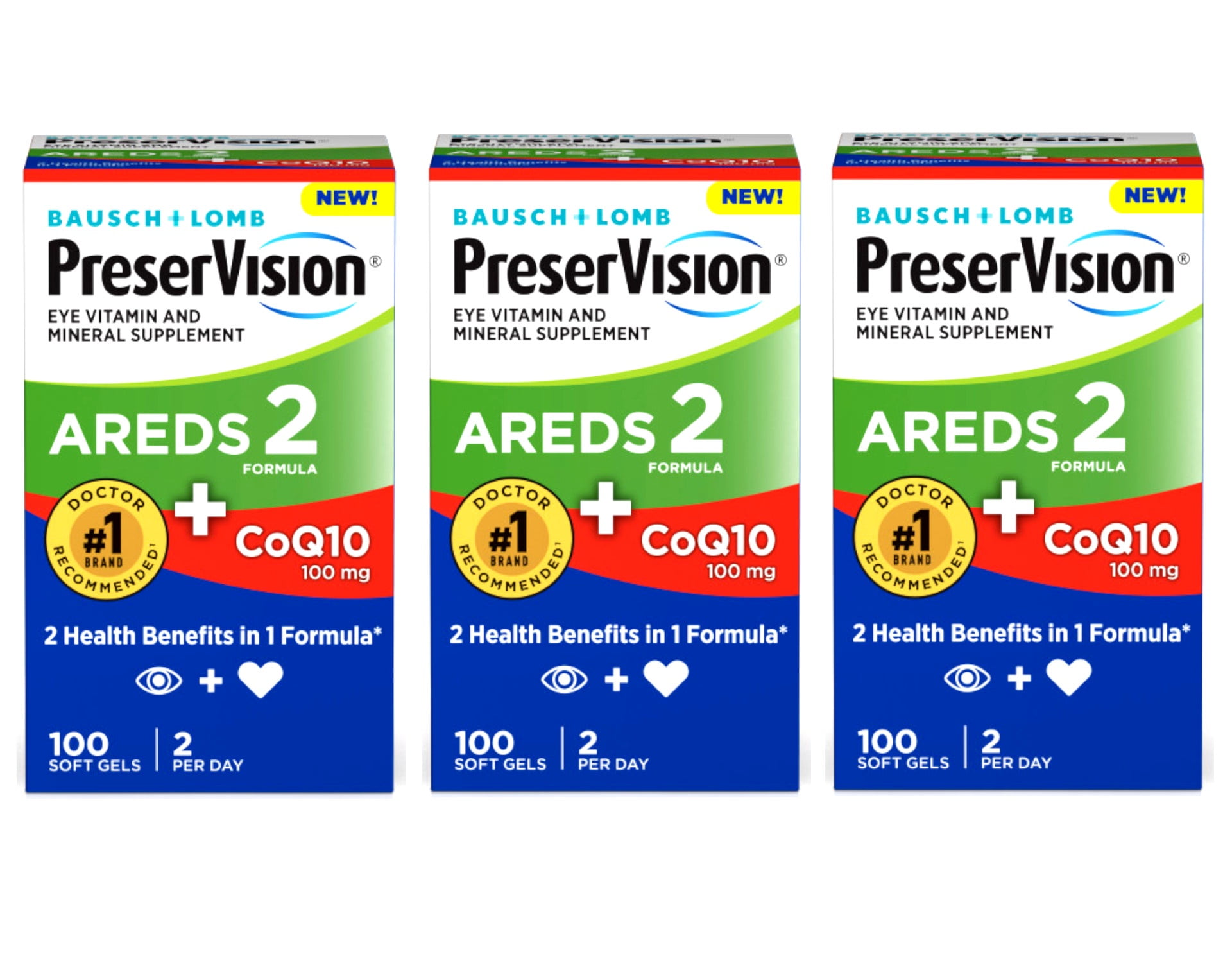 3 Pack - PreserVision AREDS 2 Eye Vitamins with CoQ10 for Heart Health, Lutein, Zeaxanthin ...