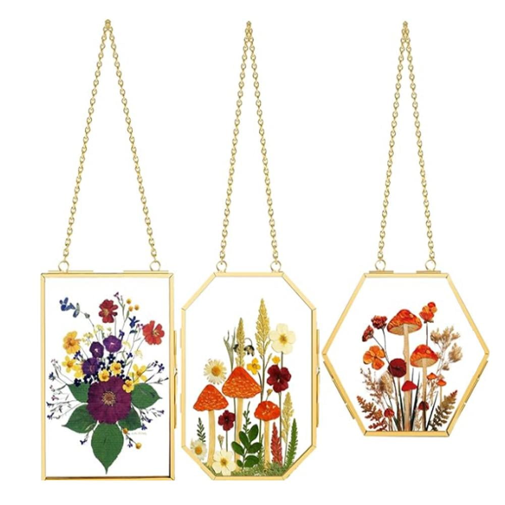 3 Pack Pressed Flowers Glass Frames, Small Brass Floating Frame with ...