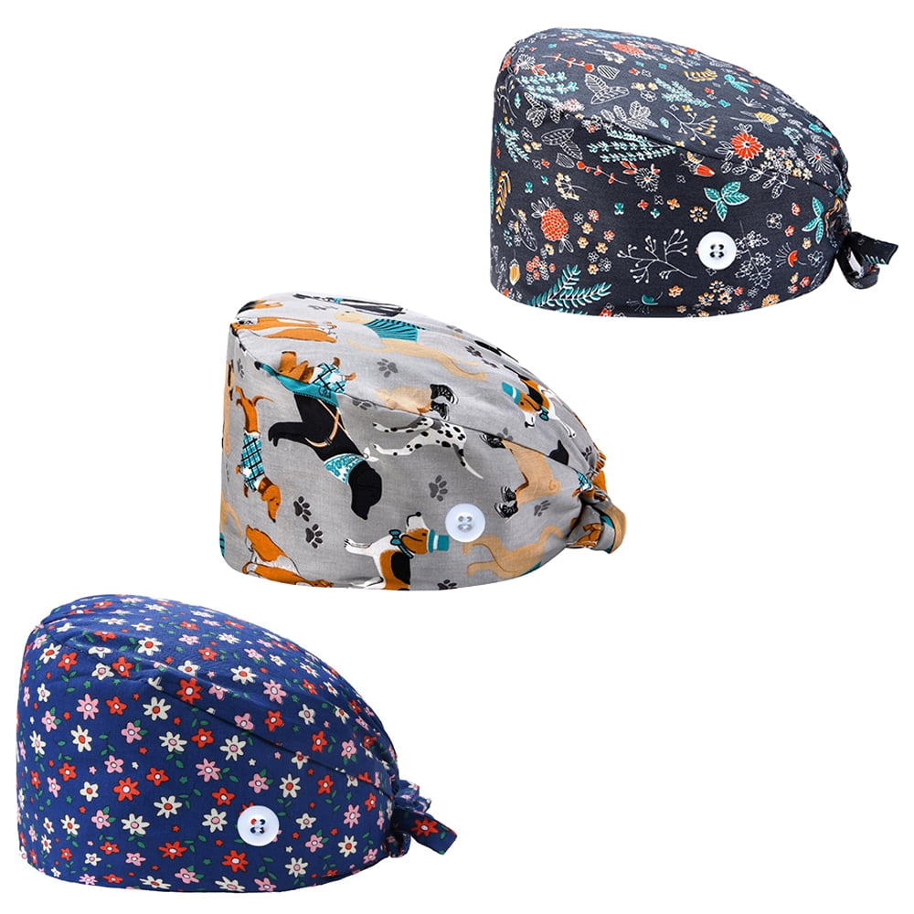 3 Pack Printed Pattern Scrub Caps for Women Surgical Caps Nurse Hat ...