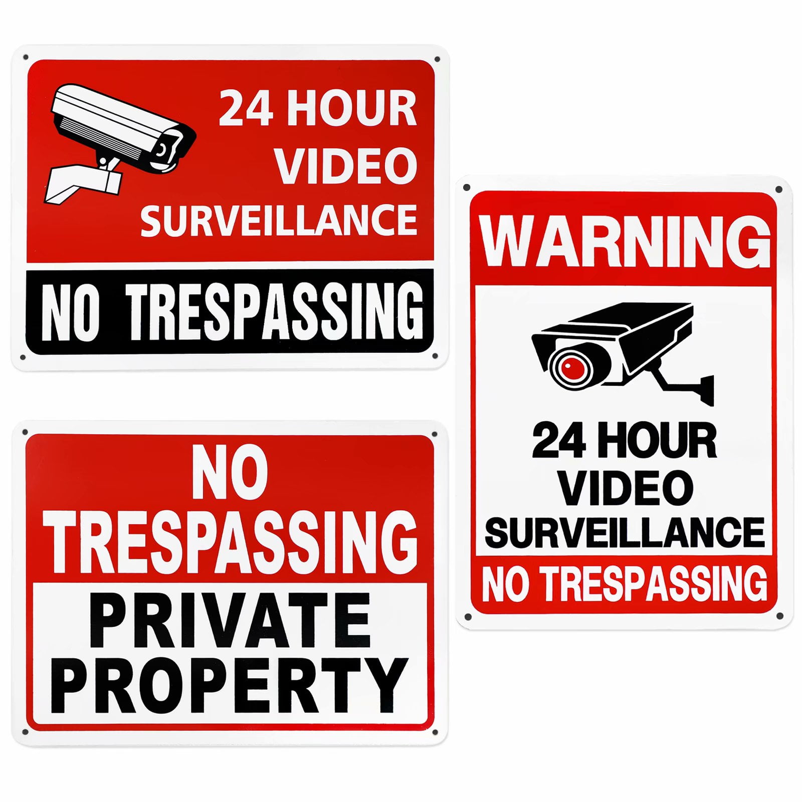 3-Pack No Trespassing Warning Signs, 24 Hr Video 3-Pack No Trespassing Warning Signs, 24 Hr Video
