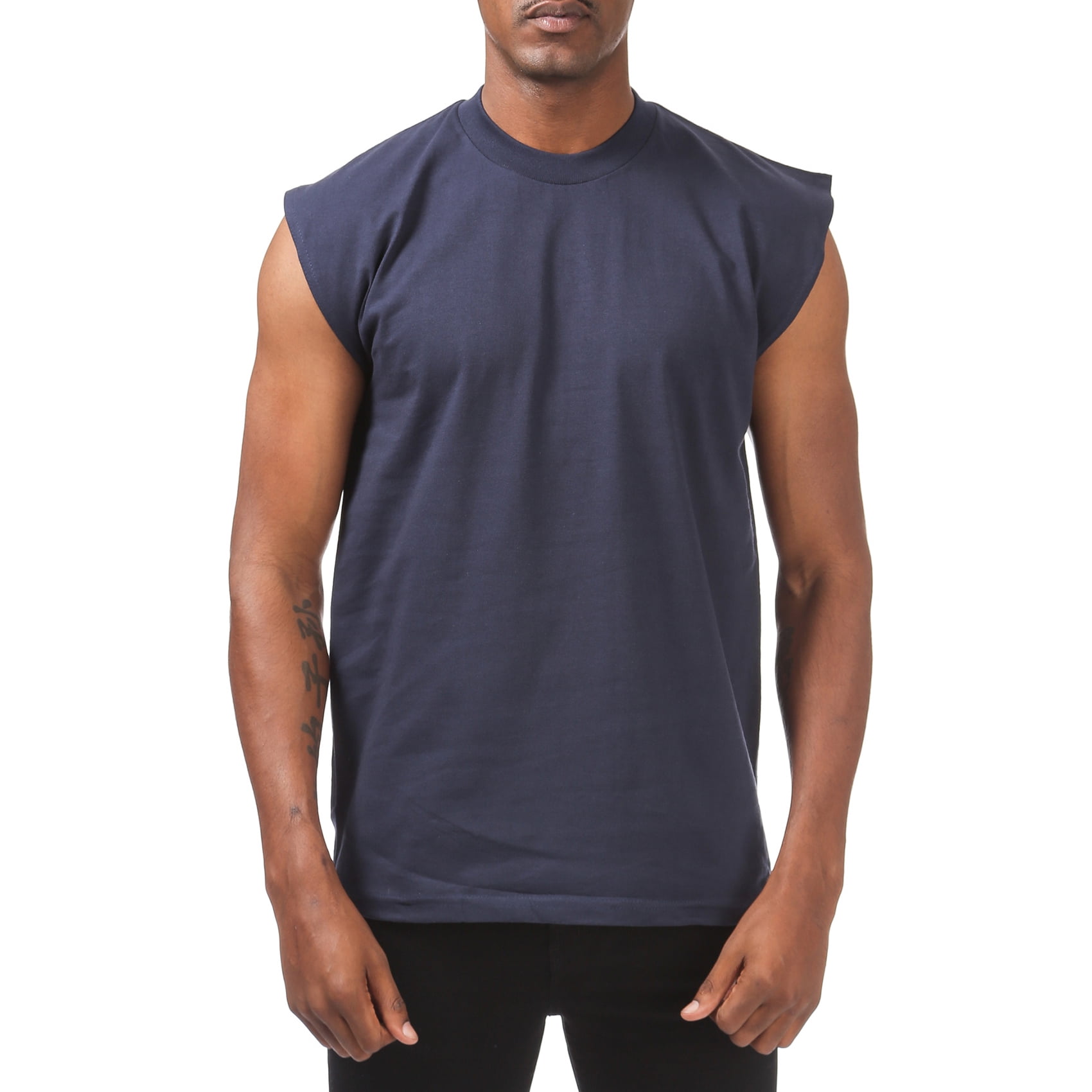 3 Pack Pro Club Heavyweight Crew Neck Sleeveless Muscle T-Shirt - Navy ...