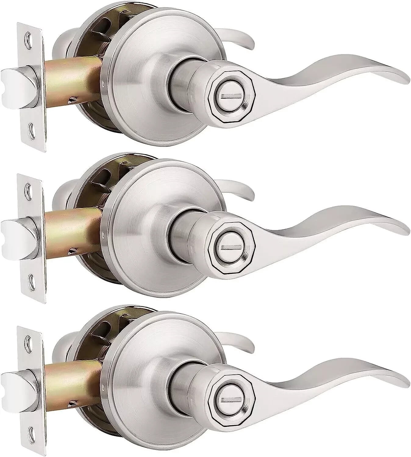 3 Pack Probrico Bed and Bath Satin Nickel Wave Style Privacy Door ...