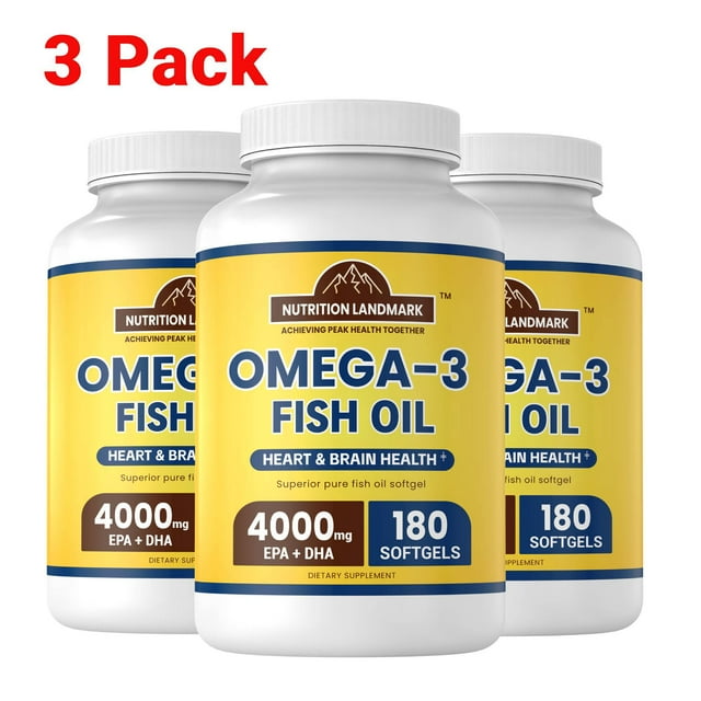 3 Pack Professional Omega-3 4000–180 ct–Burpless Fish Oil Supplement ...