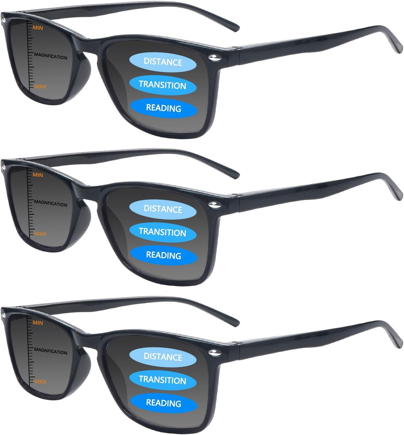 3 Pack Progressive Multifocus Reading Glasses for Men Women Blue Light ...