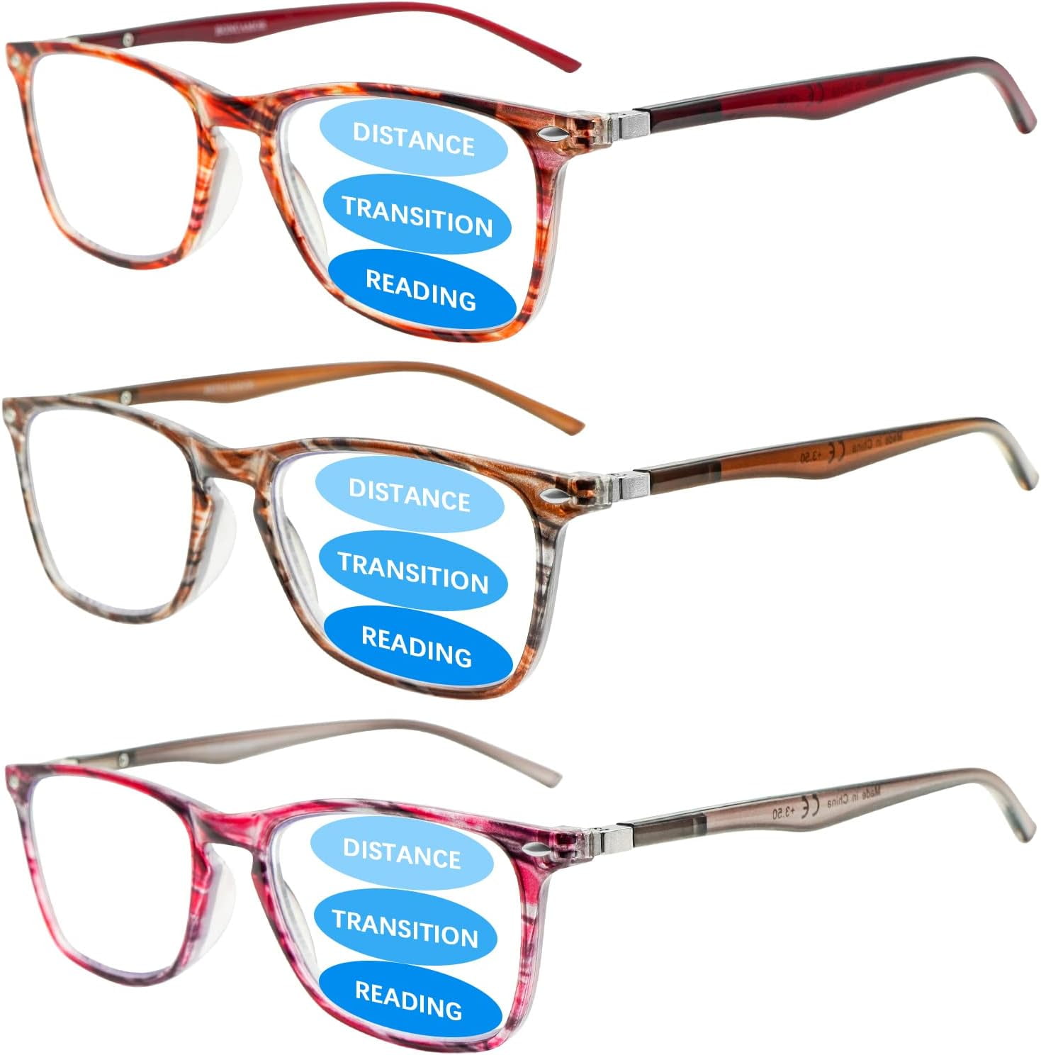 3 Pack Progressive Multifocus Reading Glasses for Men Women Blue Light ...