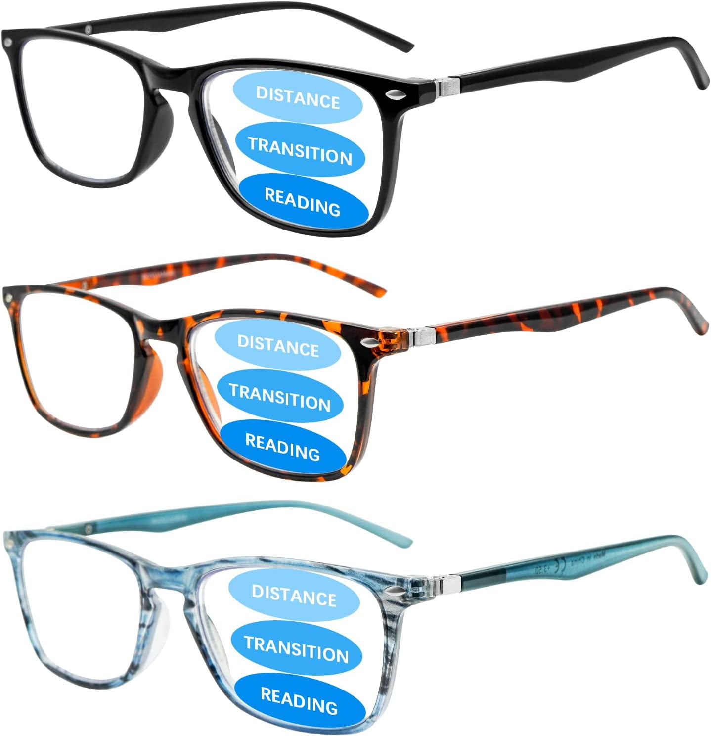 3 Pack Progressive Multifocus Reading Glasses for Men Women Blue Light ...