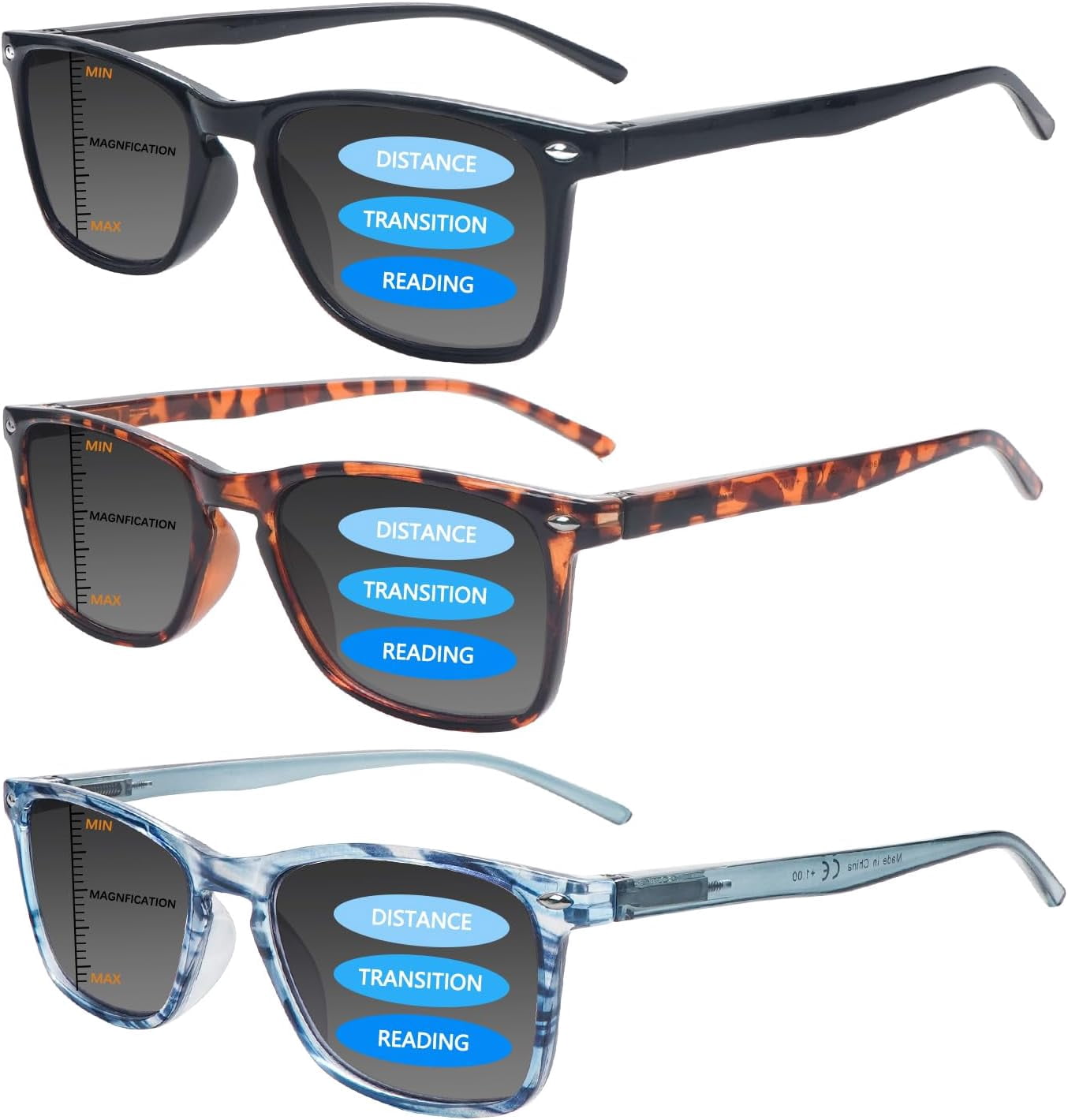 3 Pack Progressive Multifocus Reading Glasses for Men Women Blue Light ...