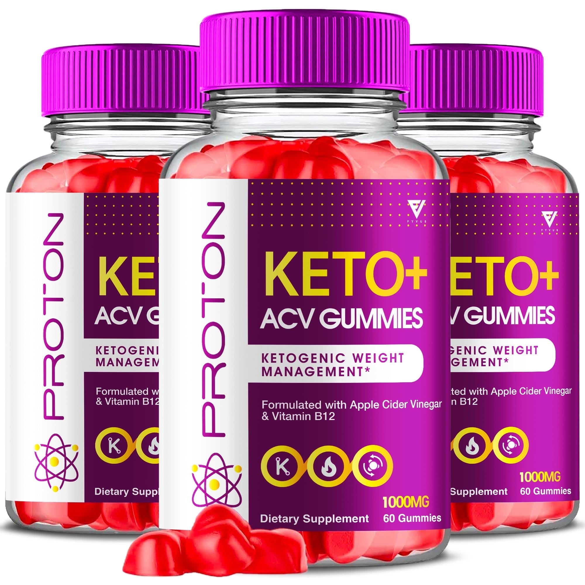 (3 Pack) Proton Keto + ACV 1000mg Gummies Apple Cider Vinegar Vitamin B12 Vitamin B6 Gut Health ...