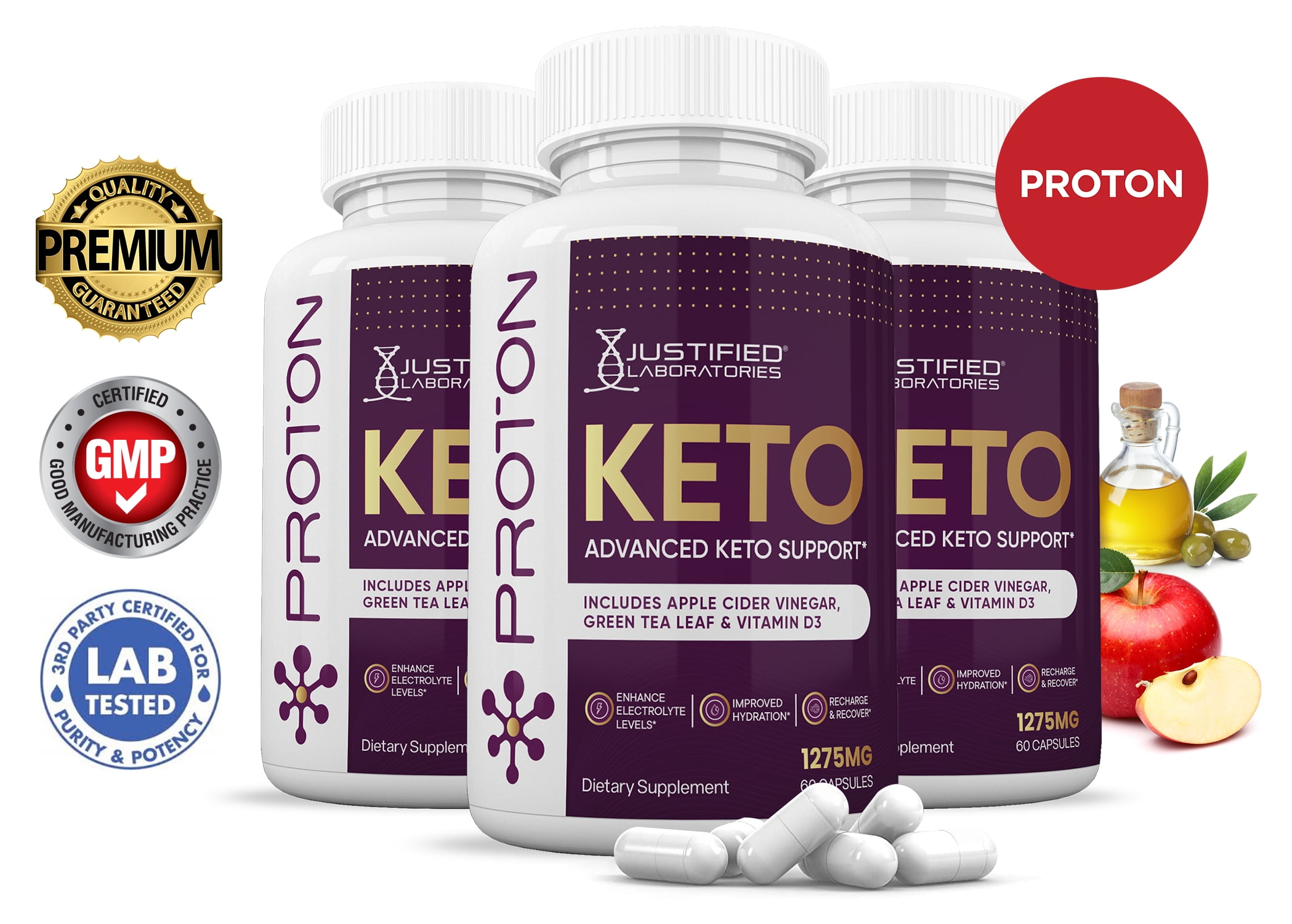 (3 Pack) Proton Keto ACV Pills 1275mg Alternative to Gummies Dietary ...