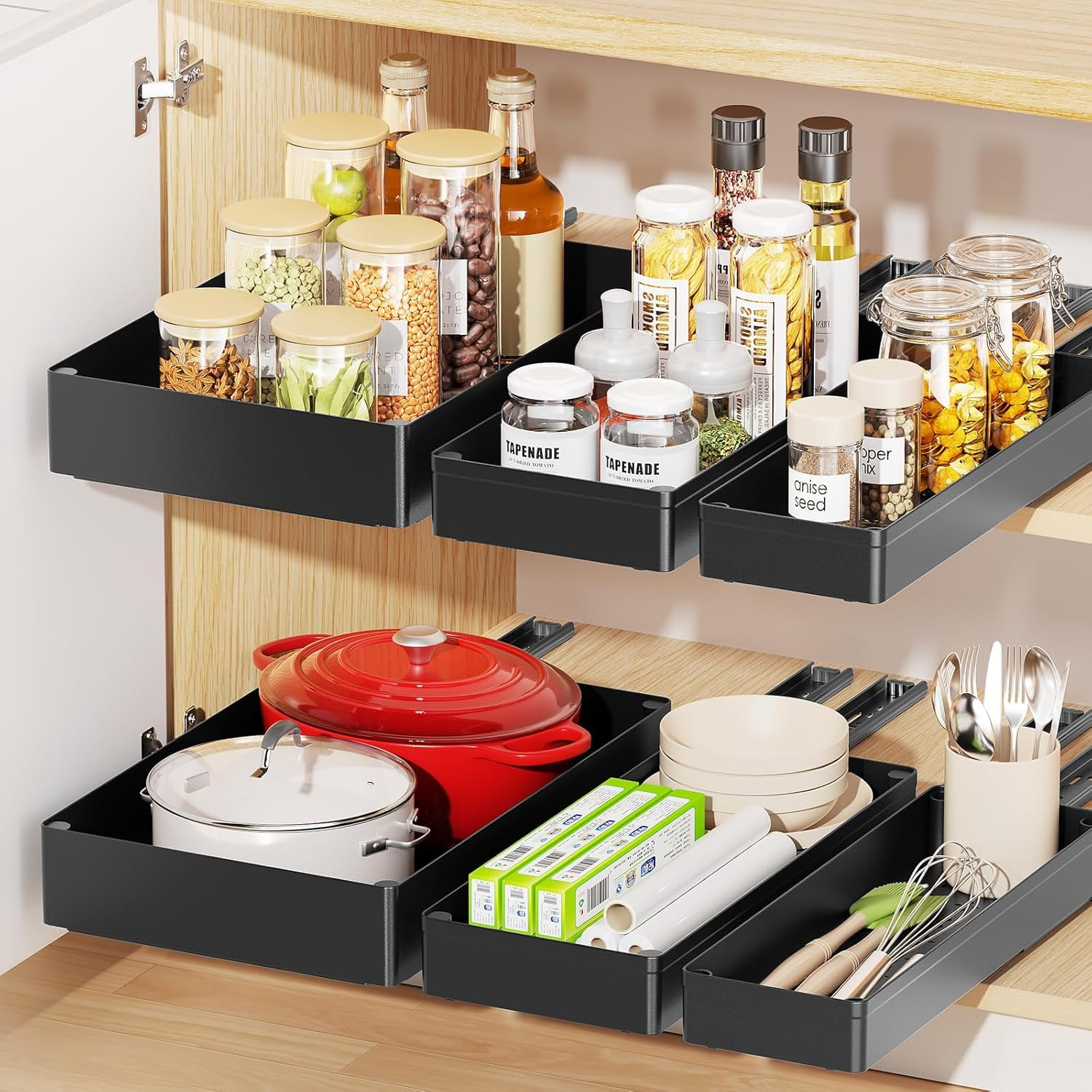 3 Pack Pull Out Cabinet Organizer, 15.7" Deep Pull Out Drawers for ...