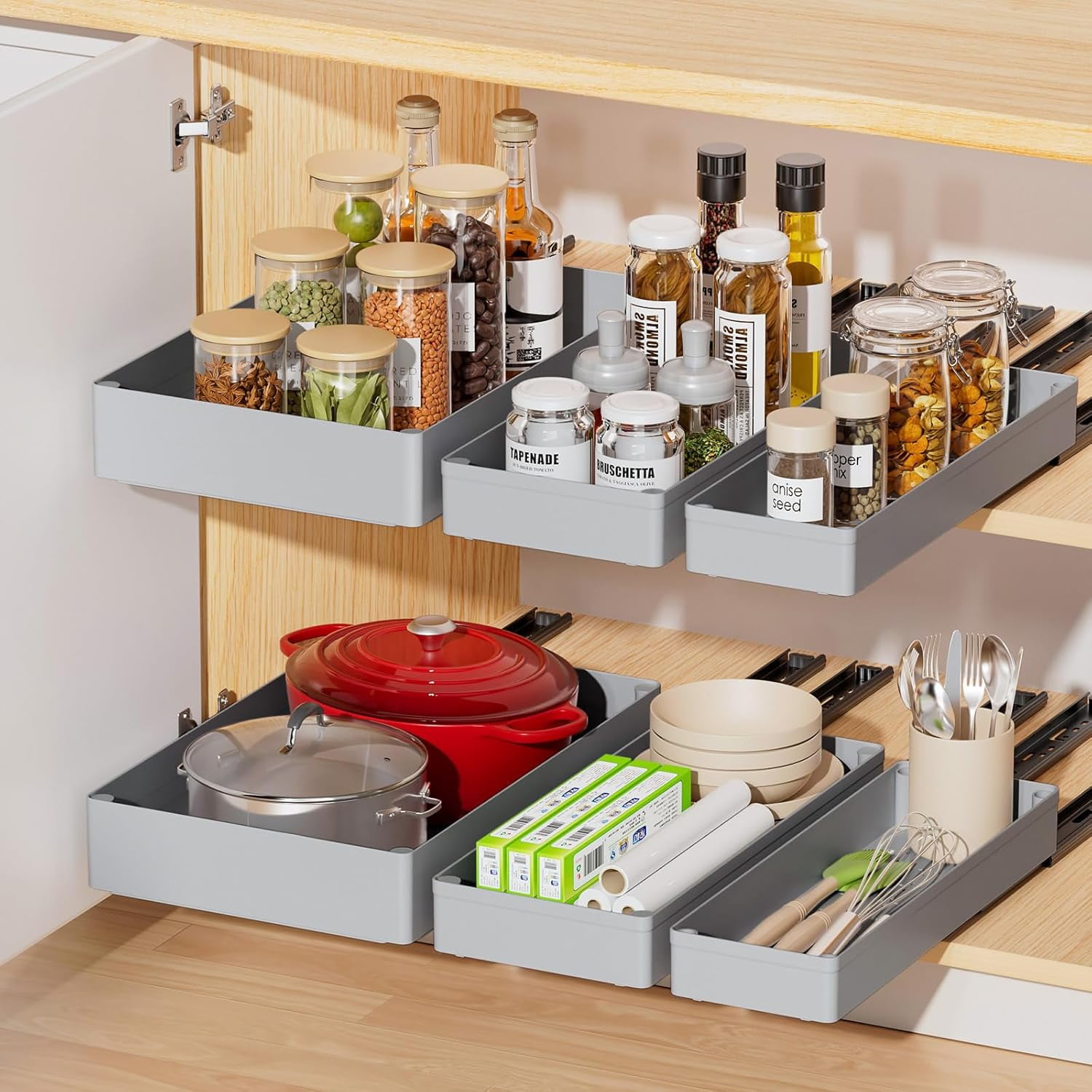 3 Pack Pull Out Cabinet Organizer, 15.7"Deep Pull Out Drawers for ...