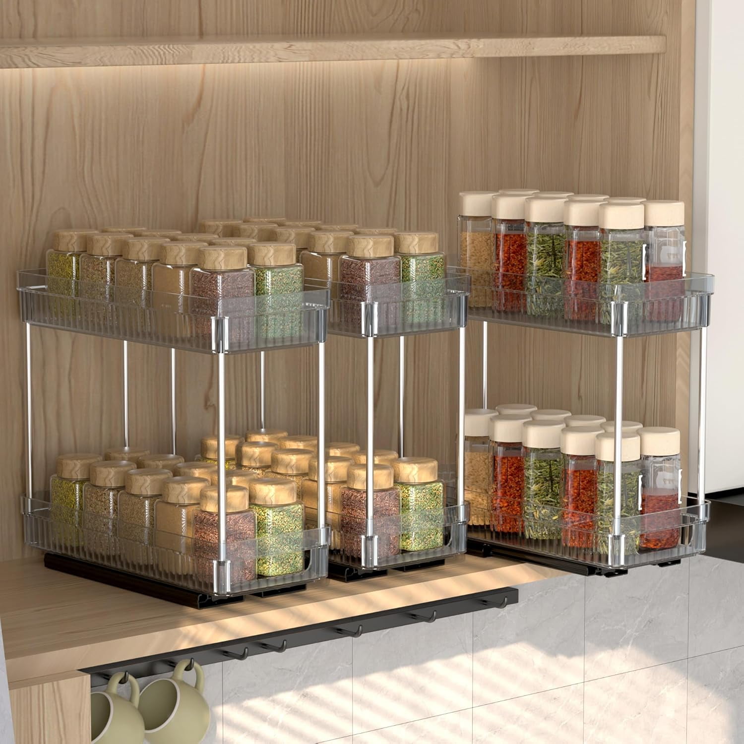 3 Pack Pull Out Spice Rack Organizer for Cabinet, 2 Tier Slide Out ...