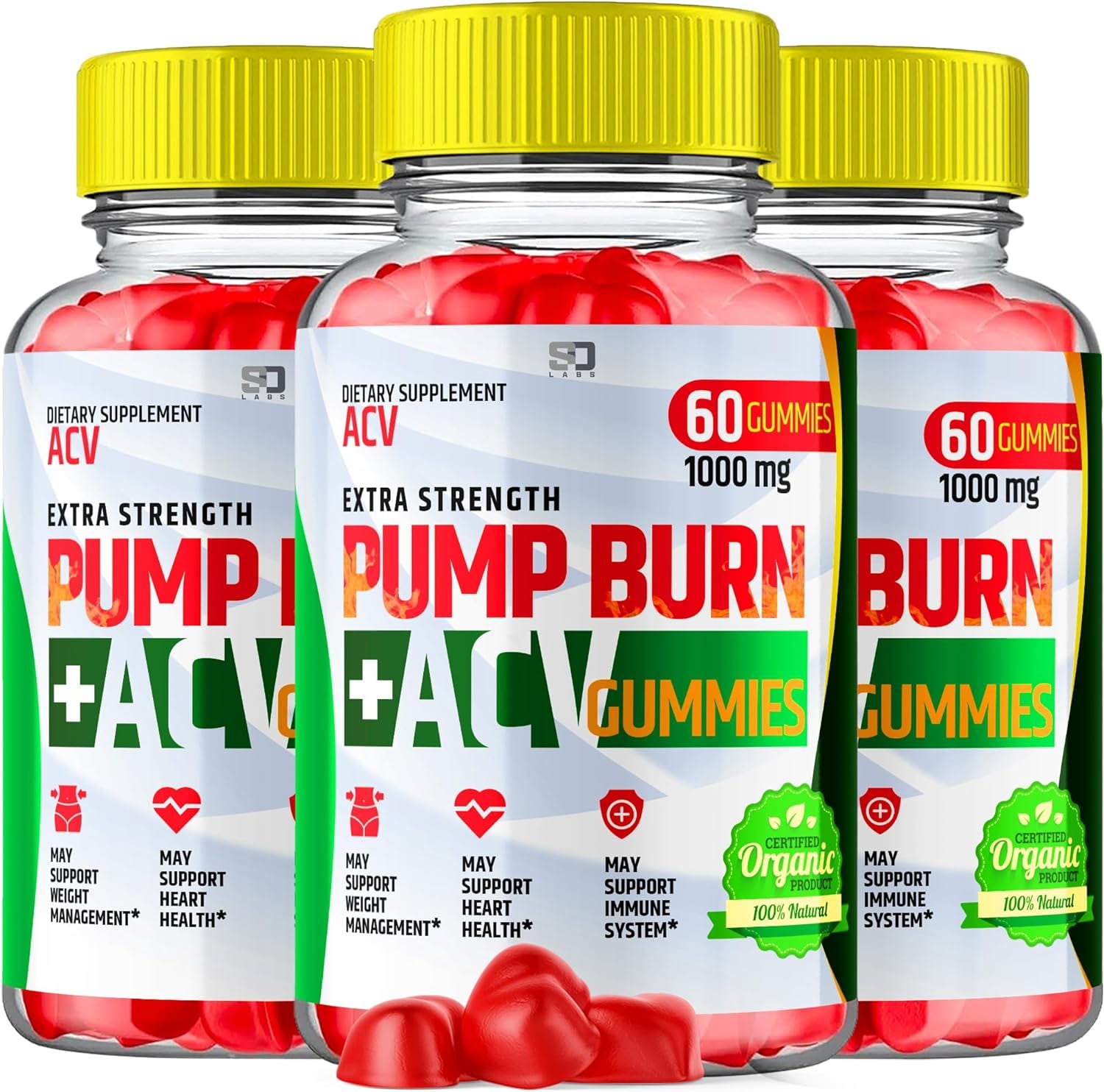 (3 Pack) Pump Burn Keto Gummies, Advanced 1000MG Formula, Apple Cider ...