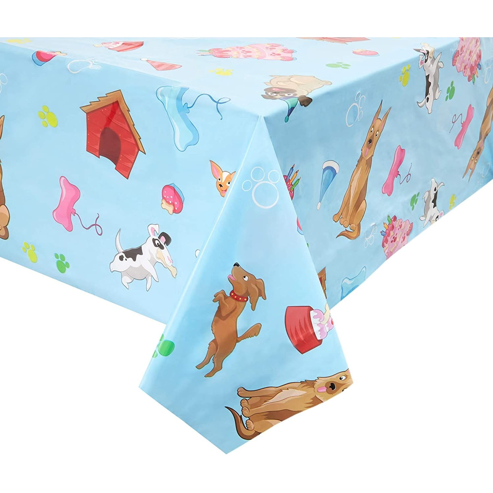 Blue Panda Birthday Tablecloth Puppy Dog Theme - 54 x 108 in, Blue ...