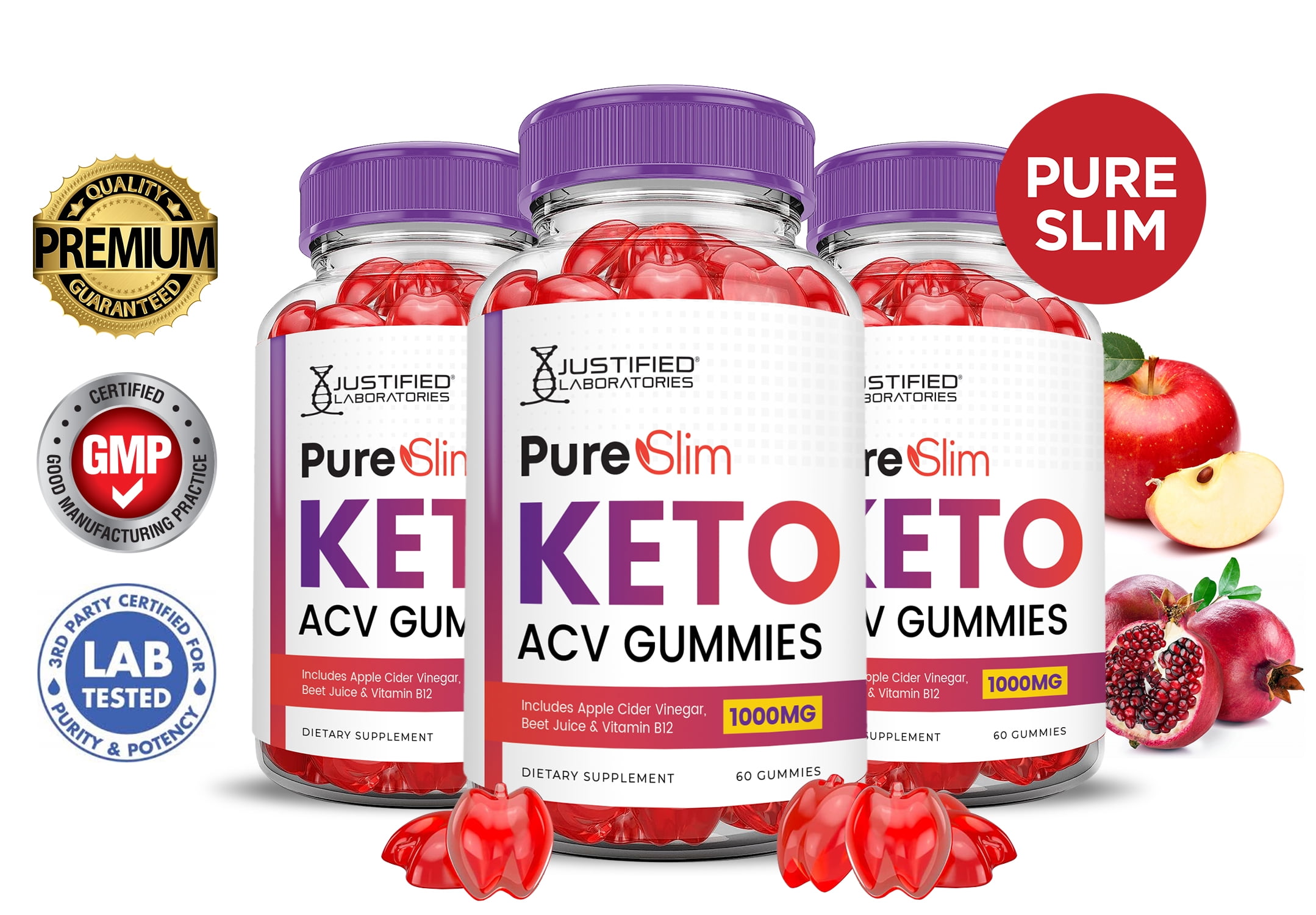 Pure Slim Keto Acv Gummies 3 Pack 1000mg Dietary Supplement For