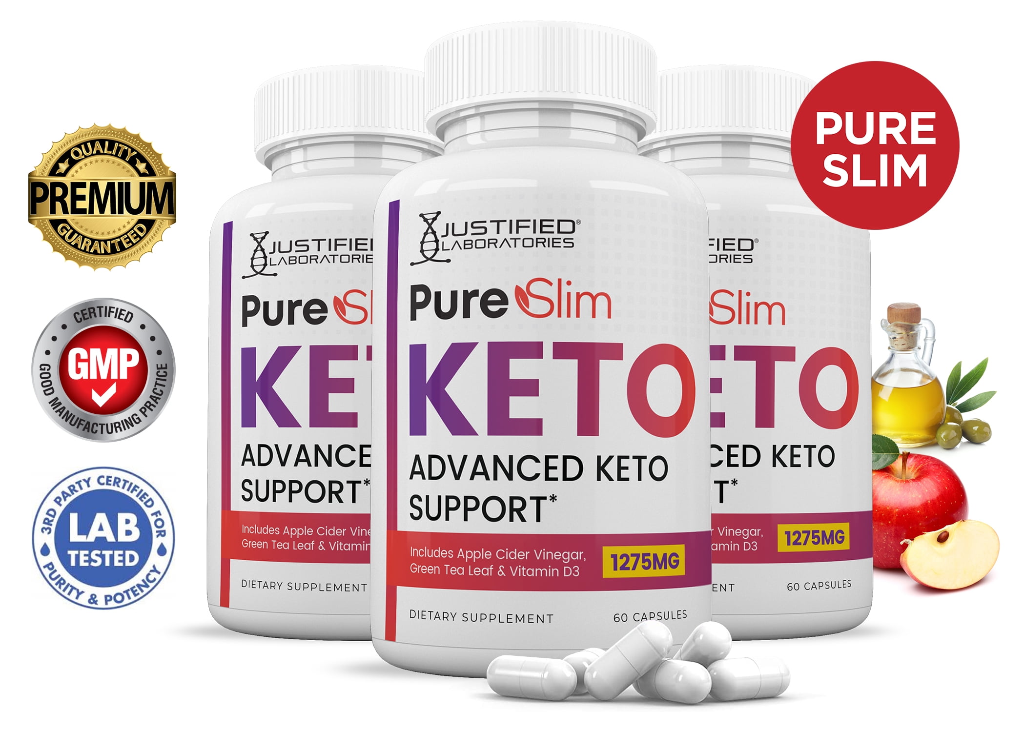 (3 Pack) Pure Slim Keto ACV Pills 1275mg Alternative to Gummies Dietary ...
