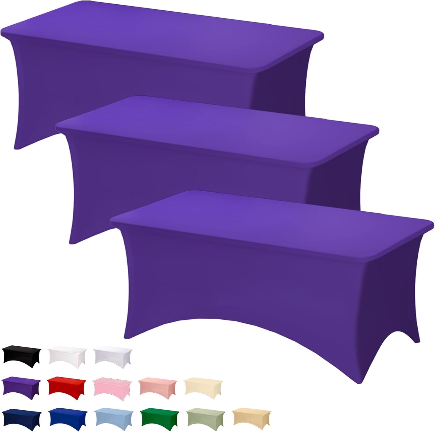 3 Pack Purple Rectangle 6Ft Stretch Spandex Fitted Table Covers for ...
