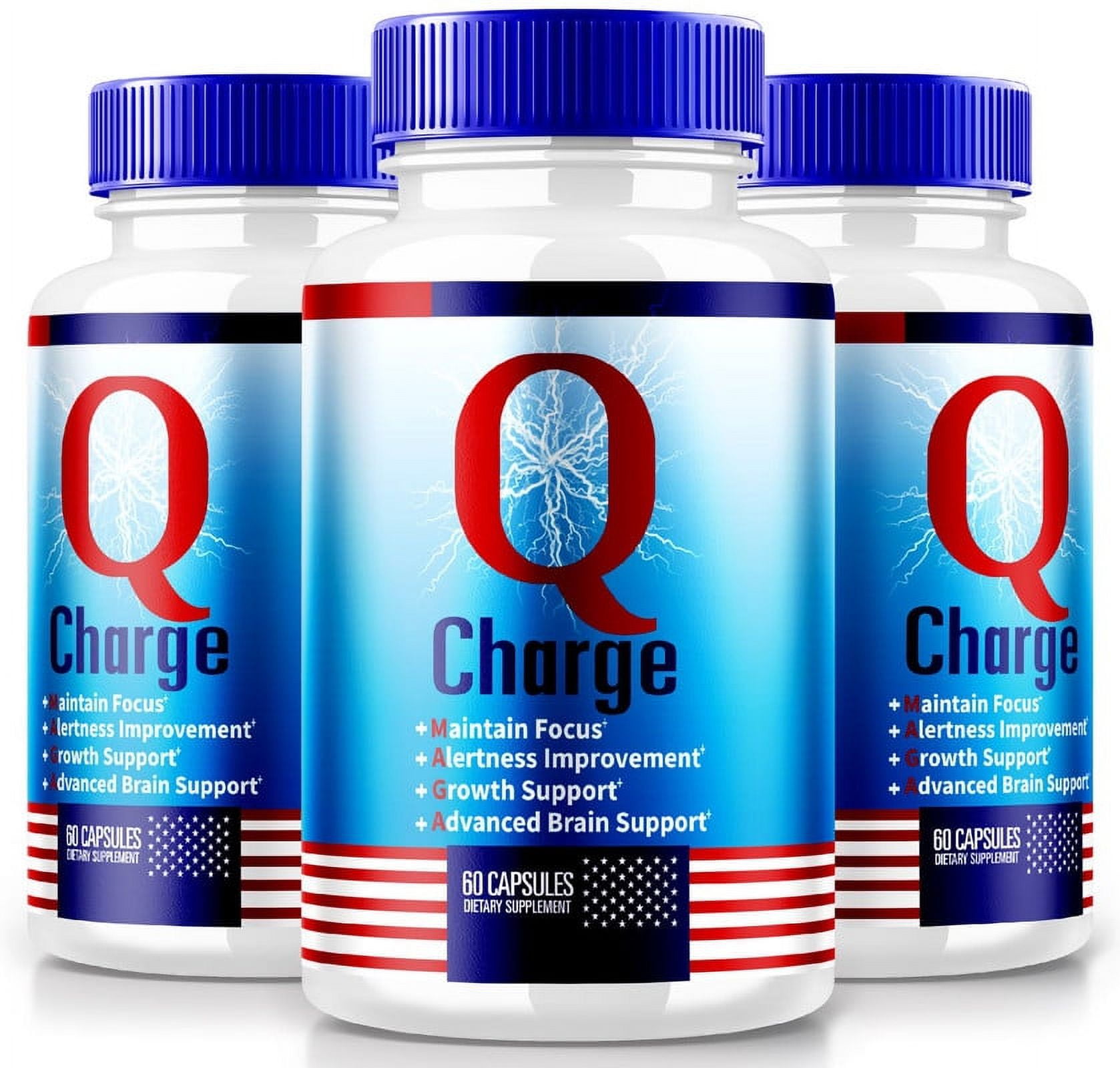 (3 Pack) Q Charge Capsules, All Natural Cognitive Support Pills ...