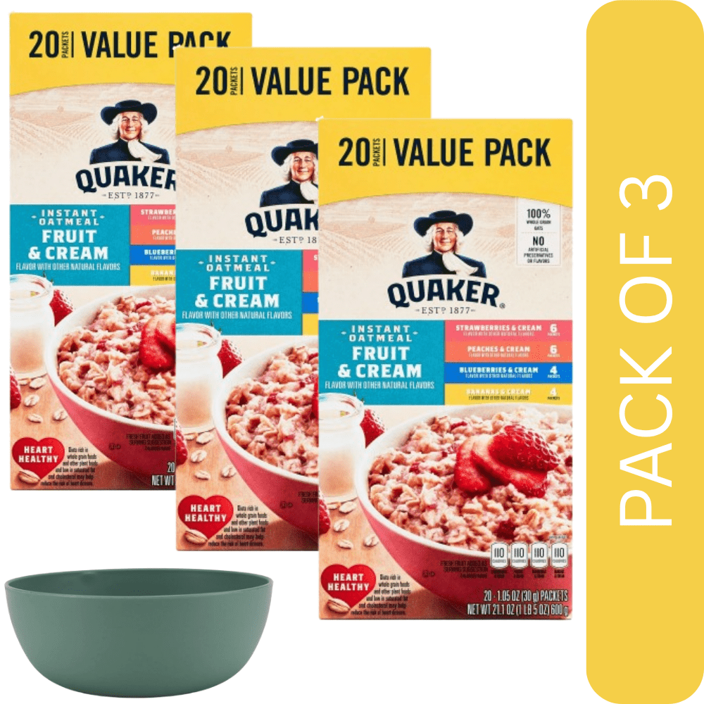 3 Pack Of Quaker Instant Oatmeal Fruit & Cream Variety Pack, 20 Packets ...