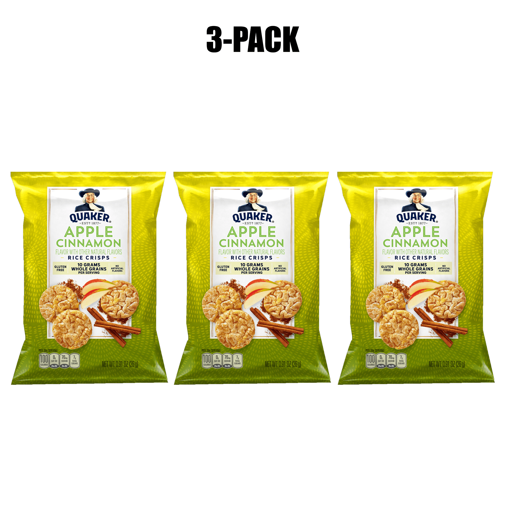 3 Pack Quaker Rice Crisps with Apple Cinnamon Flavour, Gluten Free ...
