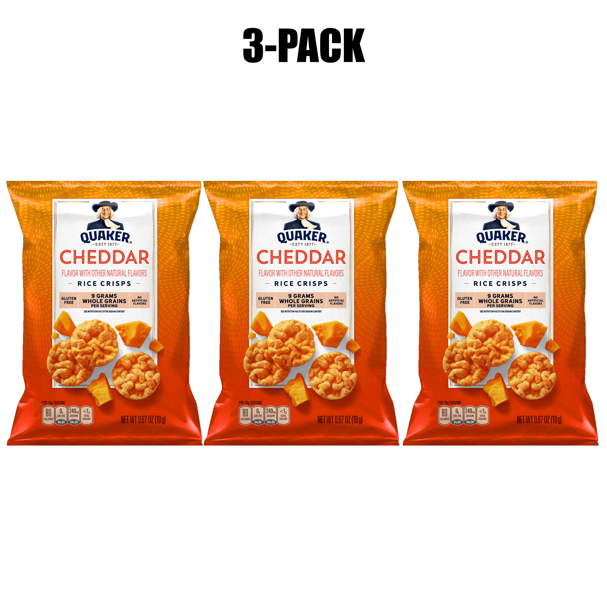 3 Pack Quaker Rice Crisps with Cheddar Flavour, Gluten Free Snacks, 0. ...