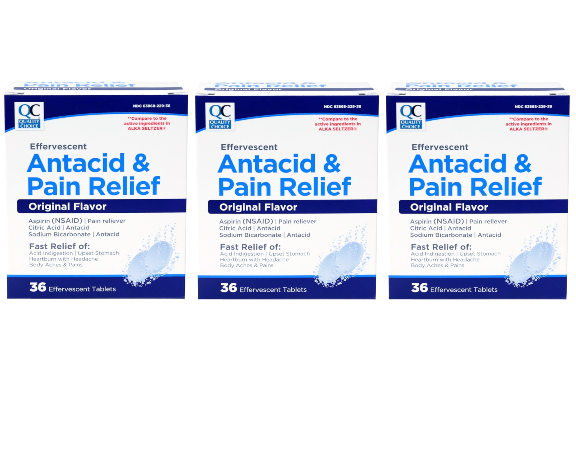 Quality Choice 3 Pack Effervescent Pain Relief Antacid Tablets, 36 ...