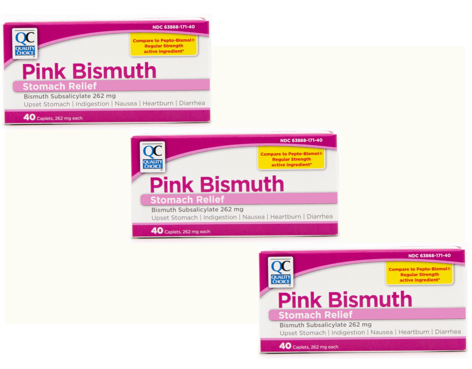 3 Pack Quality Choice Pink Bismuth Caplets 40 Count Each - Walmart.com