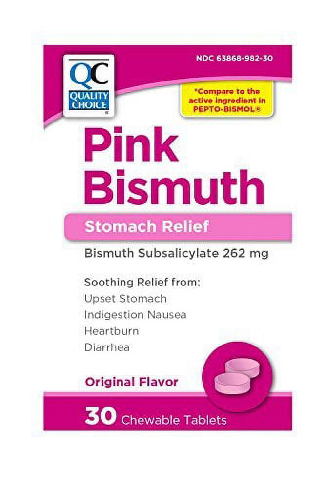 Quality Choice Pink Bismuth Chewable Tablets, Stomach Relief, Heartburn ...