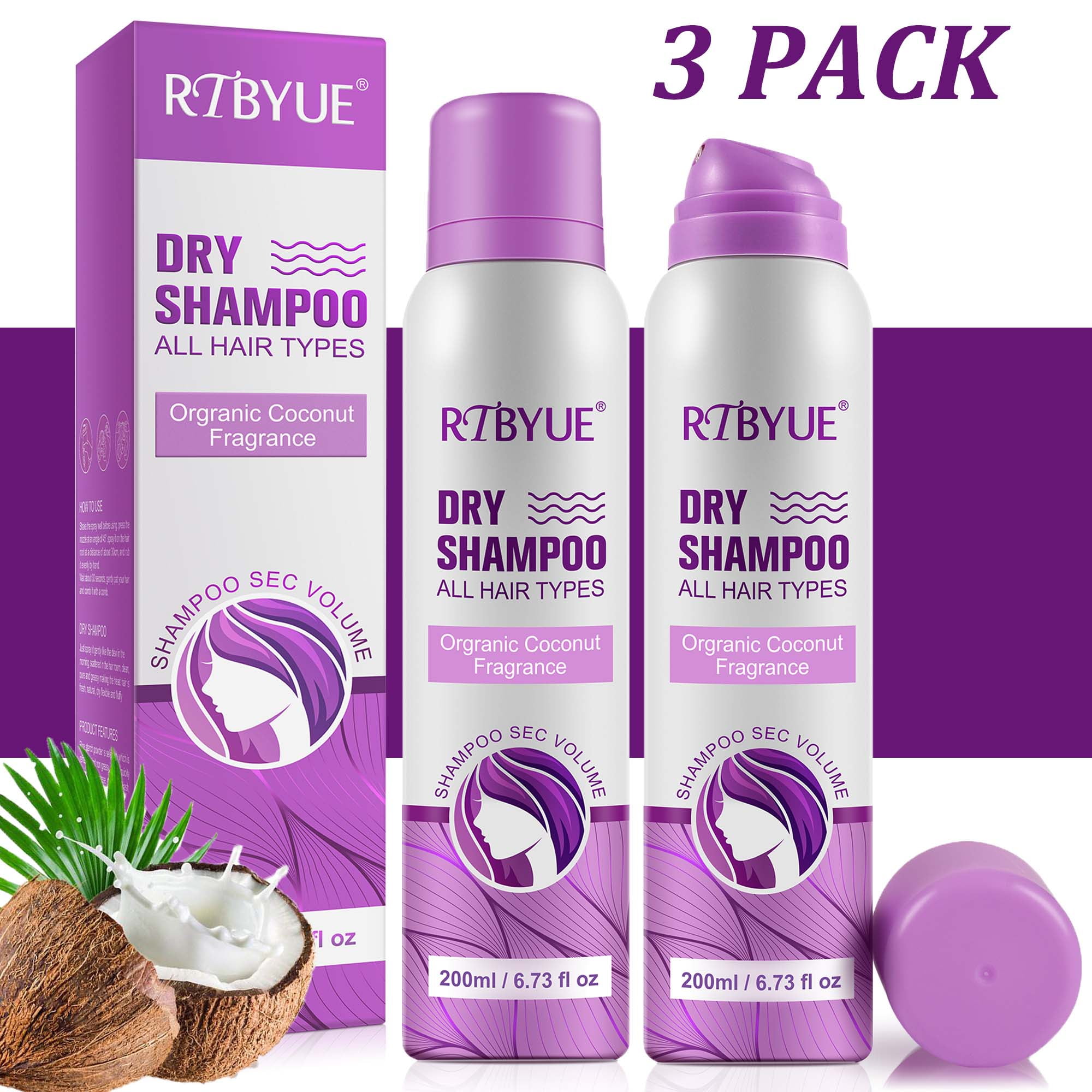 3 Pack RTBYUE Waterless Dry Hair Shampoo Spray with Collagen for ...