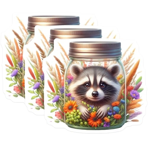(3 Pack) Raccoon Decals - Mason Jar Decal - Flower Animal Decals - 3 ...