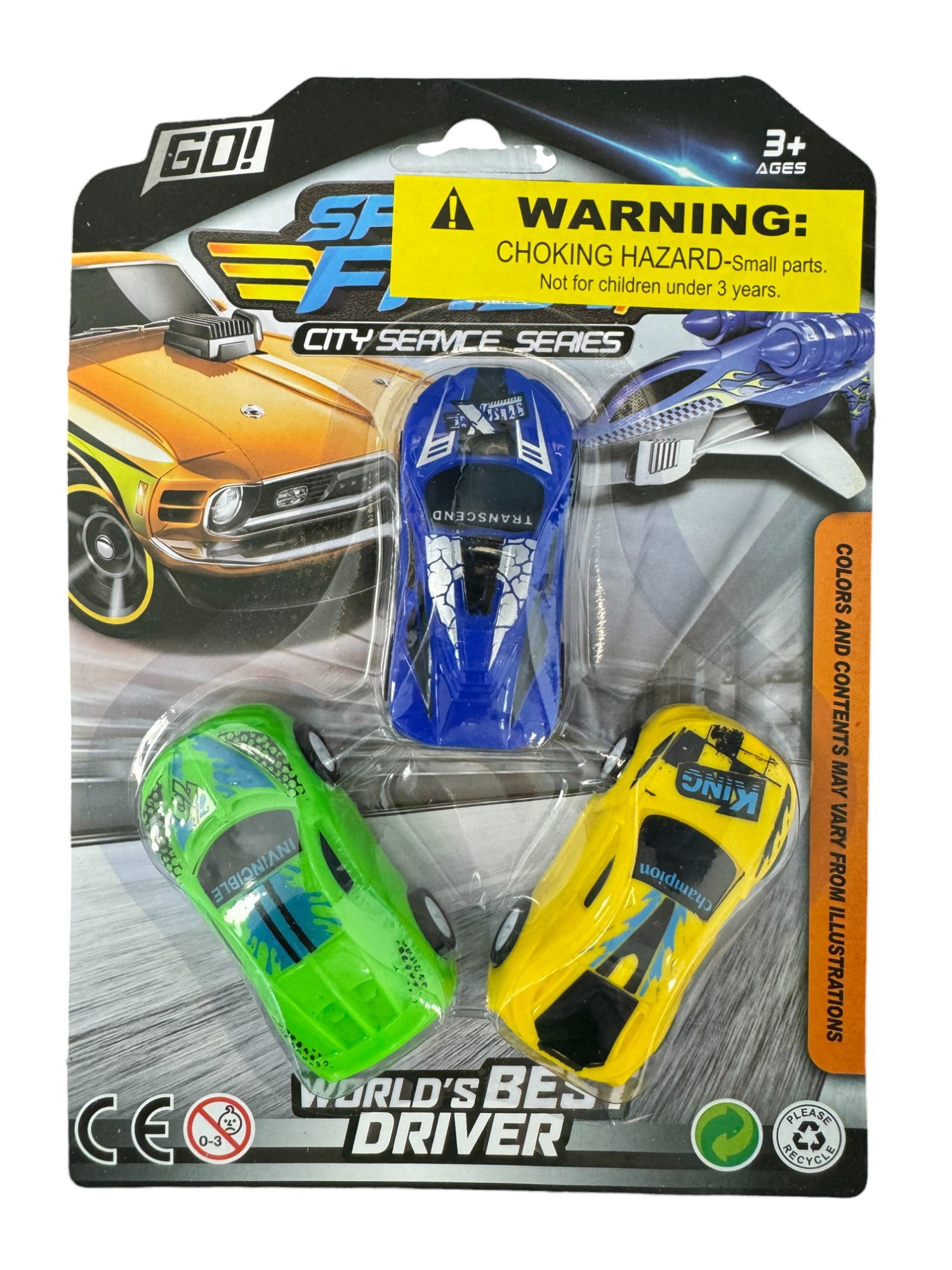3-Pack Race Cars Toy Set - Plastic Push-Action Cars with Working Wheels ...