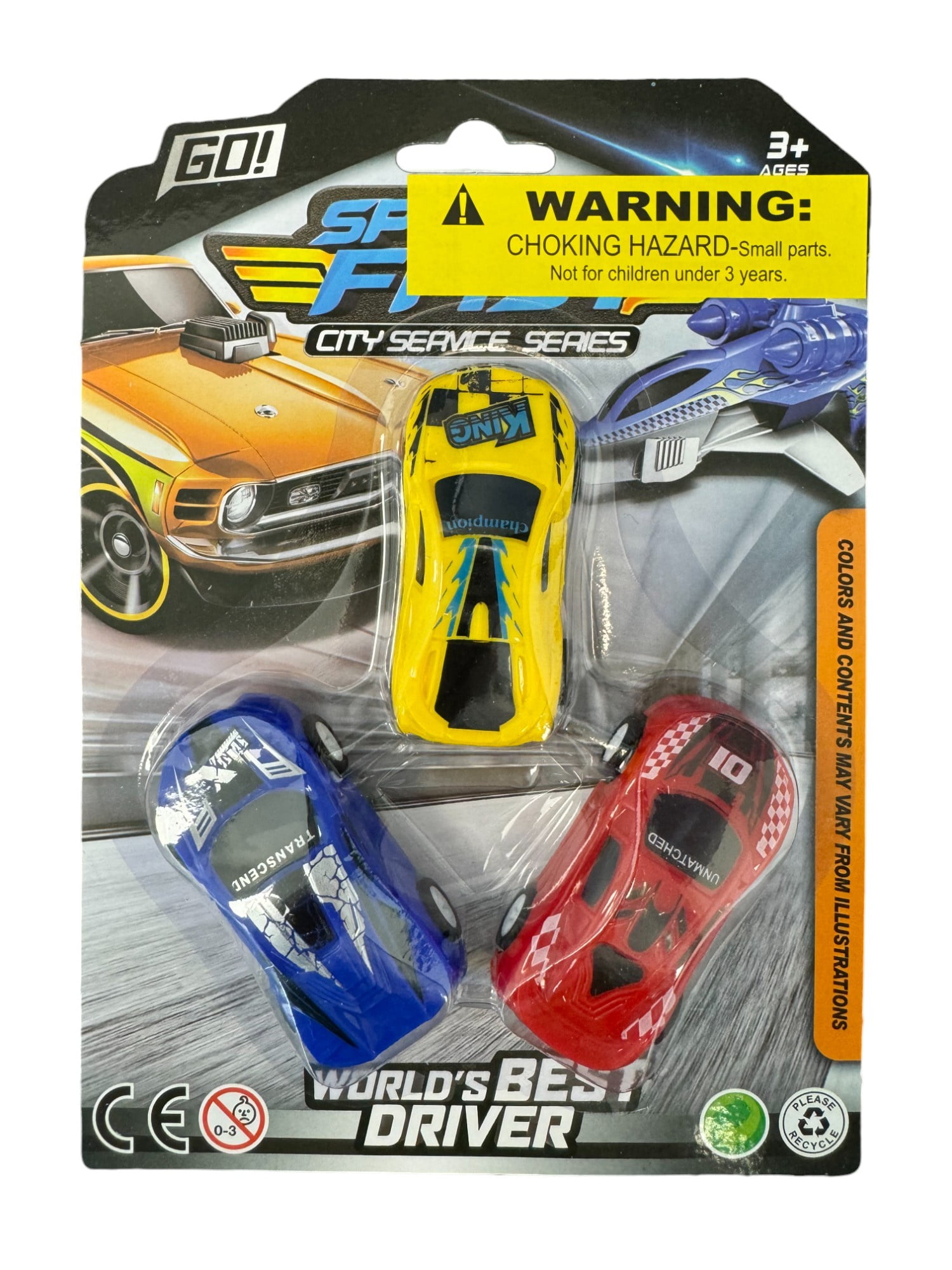 3-Pack Race Cars Toy Set - Plastic Push-Action Cars with Working Wheels ...