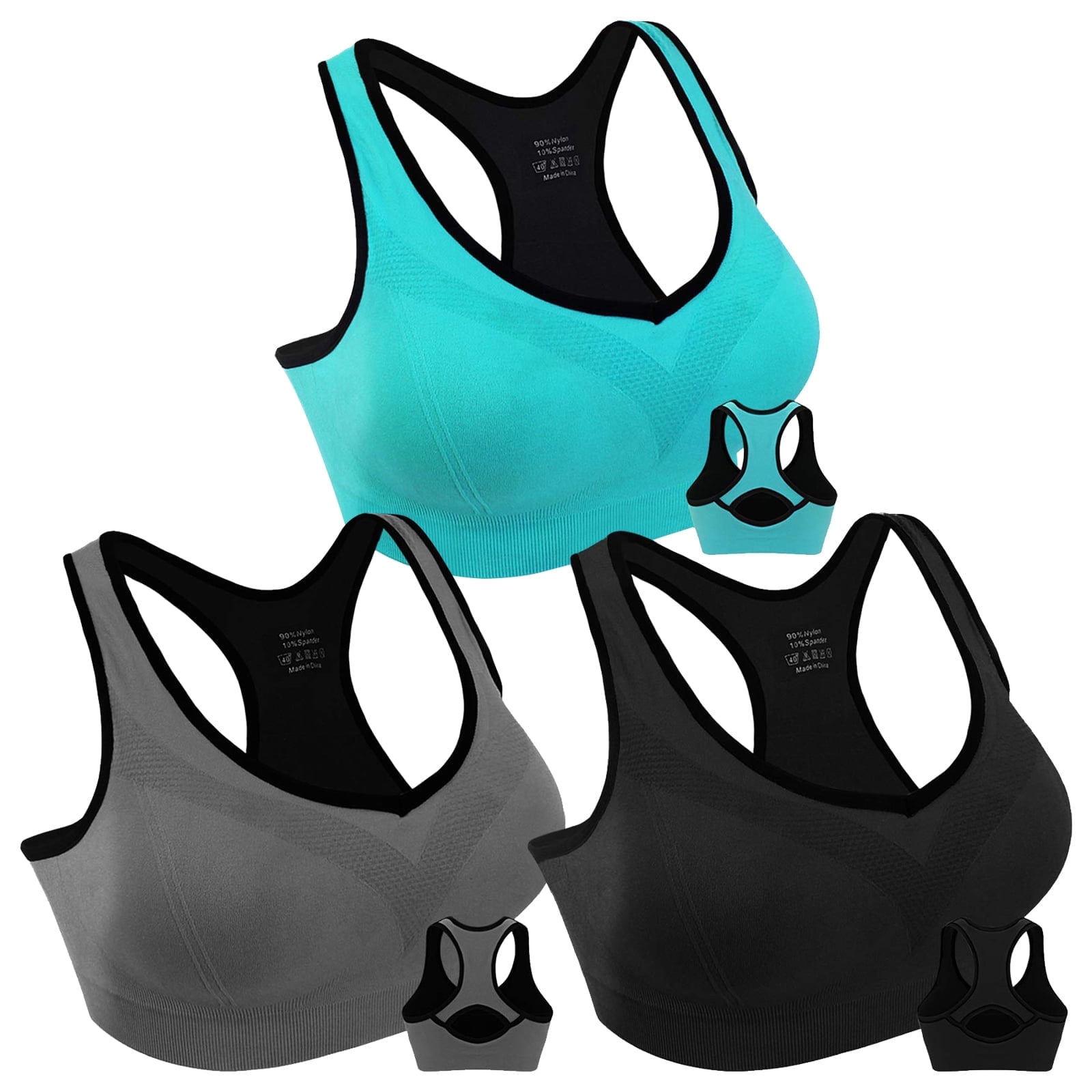 Syenll 3 Pack Racerback Sports Bras, Seamless High Impact Bra with Pad ...