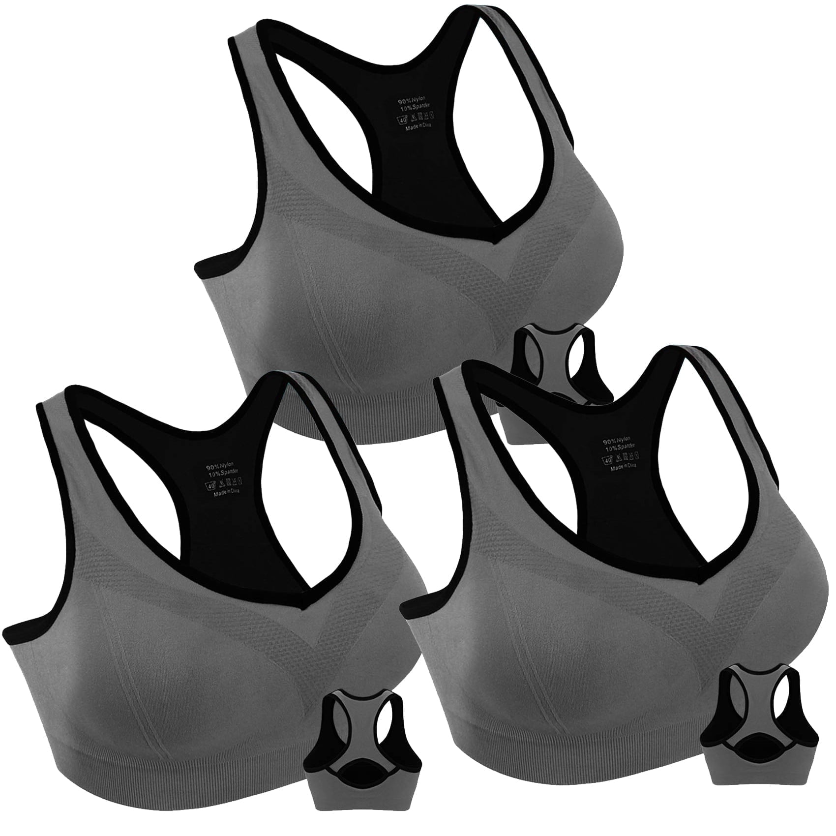 3 Pack Racerback Sports Bras for Women, Seamless High Impact Bra with ...
