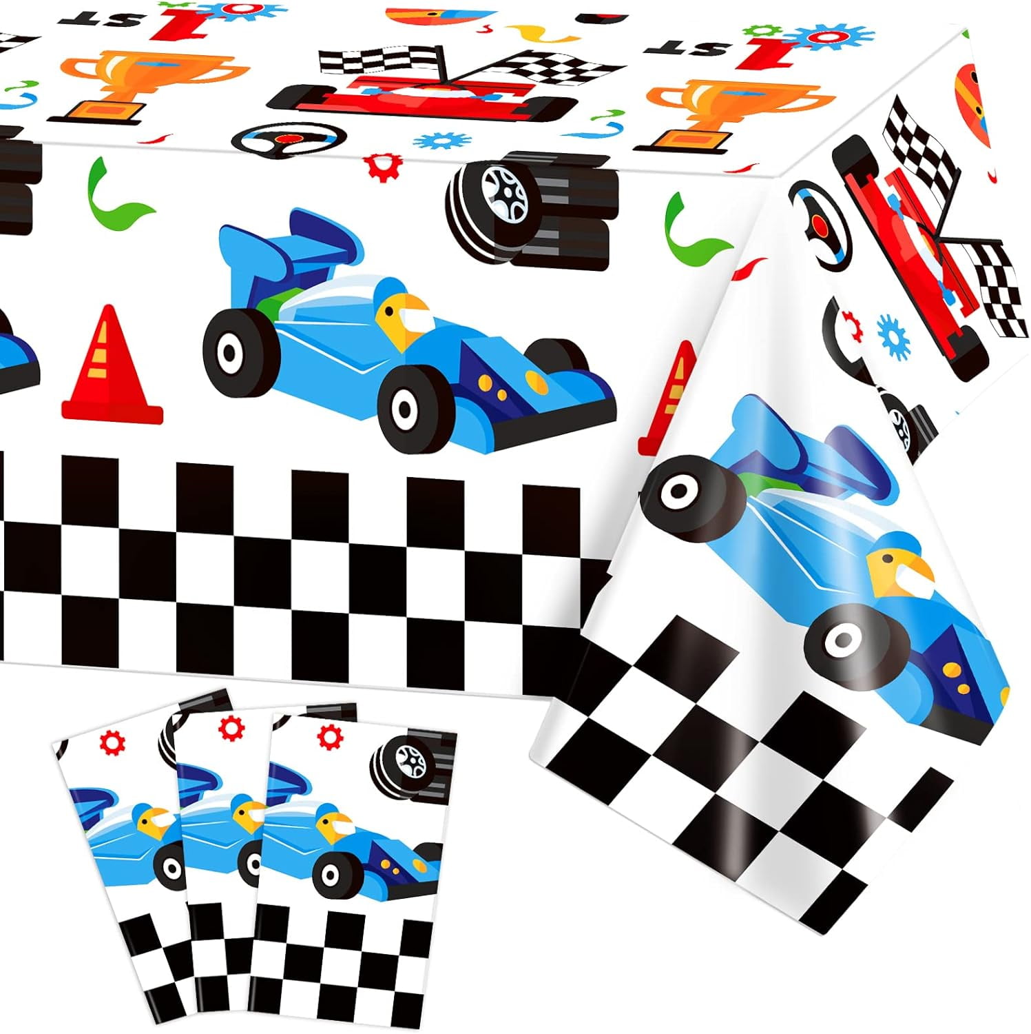 3 Pack Racing Car Tablecloth, Disposable Plastic Rectangular Table ...