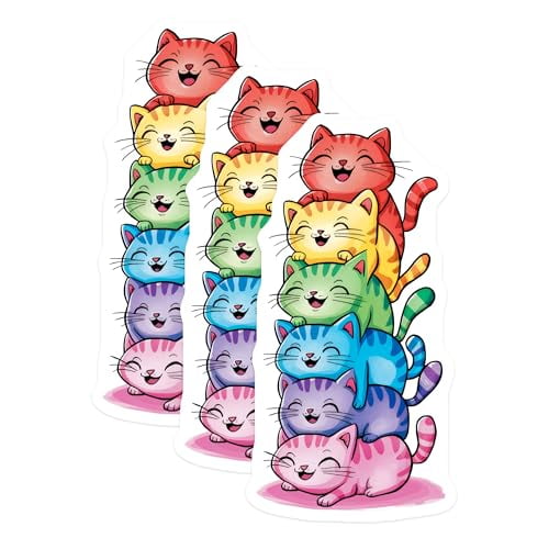(3 Pack) Rainbow Cats Decals - Colorful Kittens Stickers - Stacked Cat ...