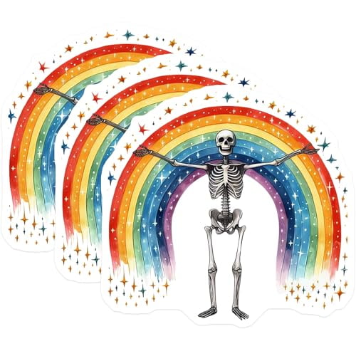 (3 Pack) Rainbow Skeleton Decals - Colorful Macabre Art - Unique Laptop ...