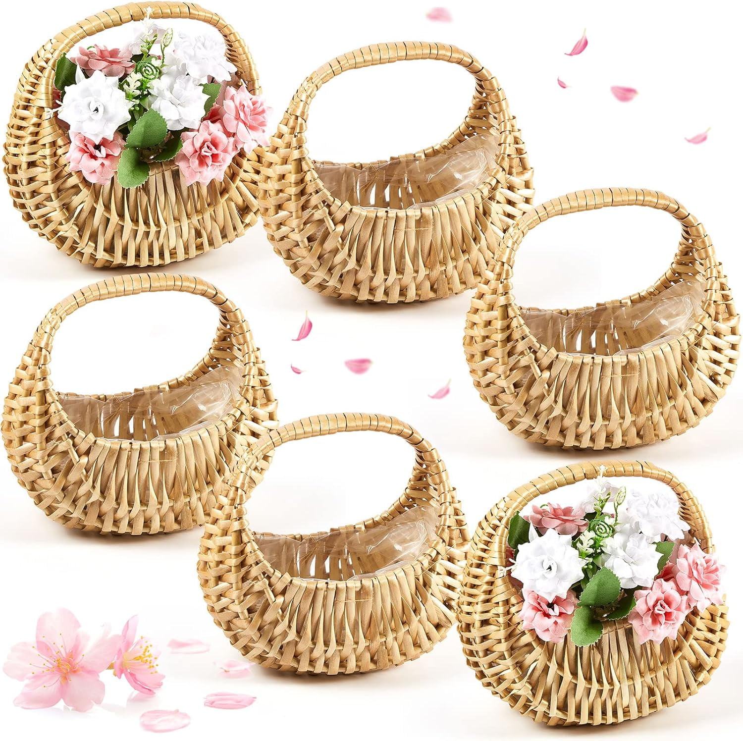 3 Pack Rattan Flower Girl Basket Small Half Moon Straw Wicker Basket ...