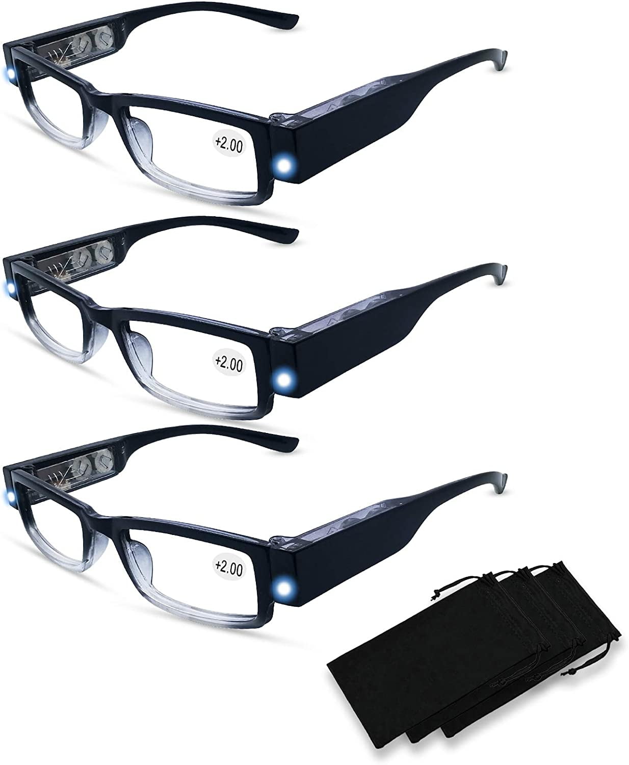 3 Pack Reading Glasses with Lights and Magnifier Reading Glasses with ...