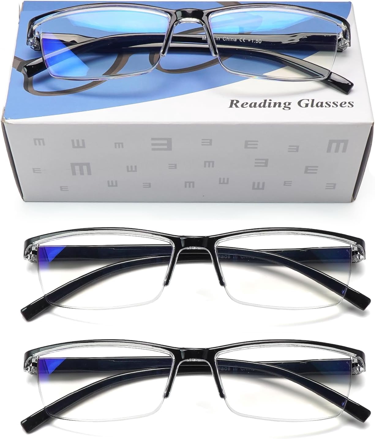 3 Pack Reading Glasses Men Blue Light Blocking Computer Readers Anti ...
