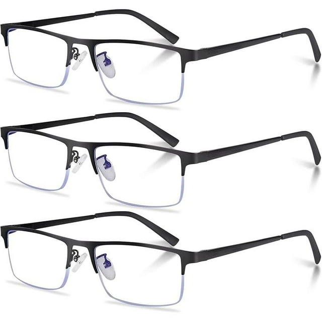 3-Pack Reading Glasses for Men, Lightweight Metal Half Frame Blue Light ...
