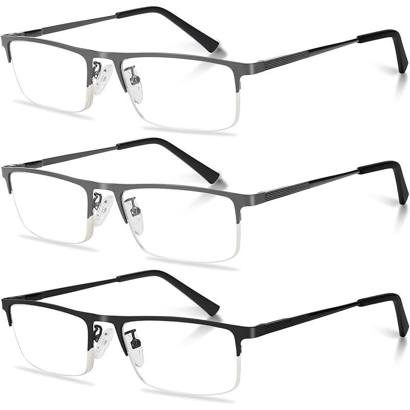 3-Pack Reading Glasses for Men, Lightweight Metal Half Frame Blue Light ...