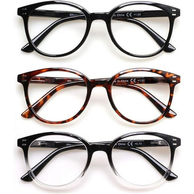 3 Pack Reading Glasses Spring Hinge Round Stylish Readers for Men and ...