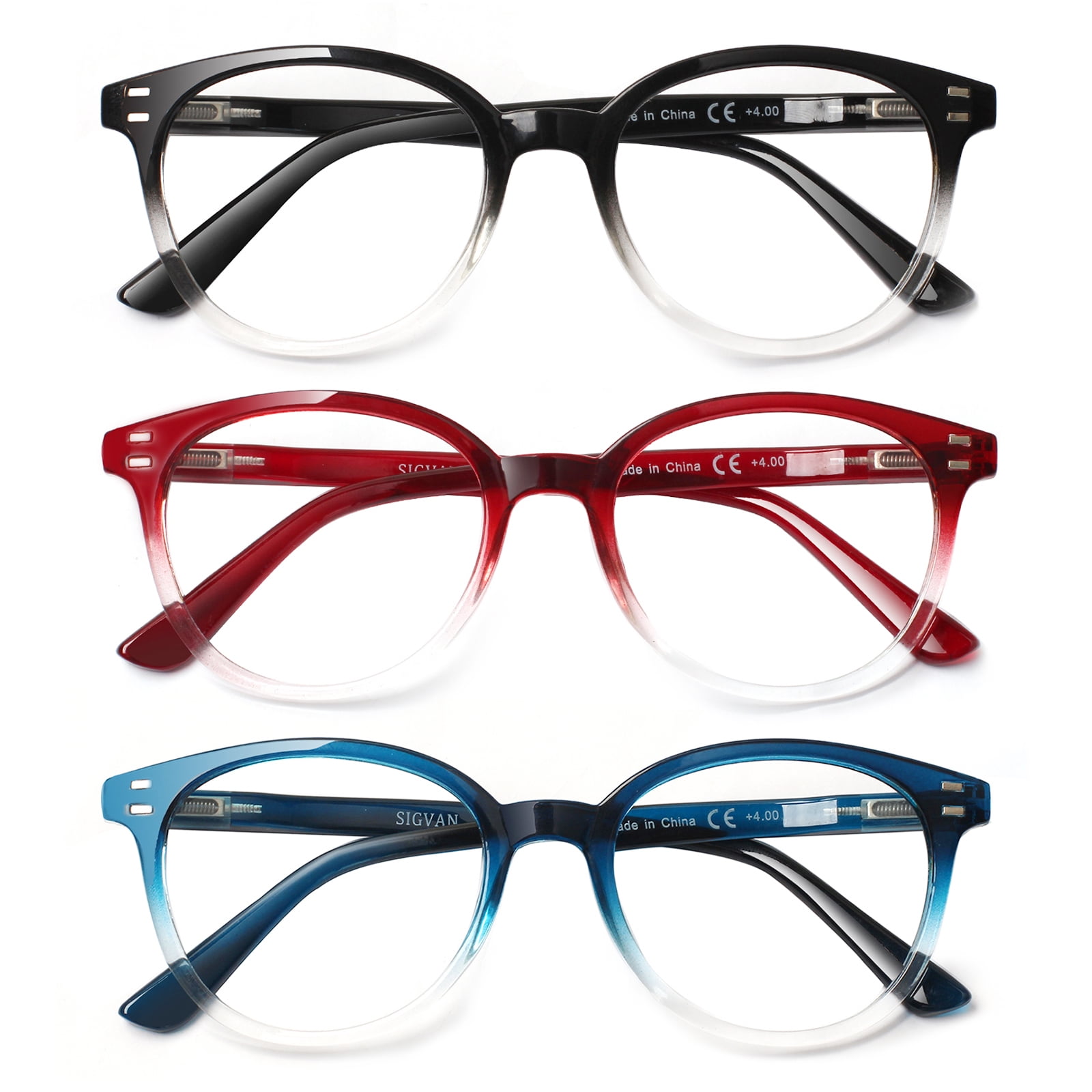 Kerecsen 3 Pack Stylish Round Reading Glasses, Spring Hinged, Unisex ...