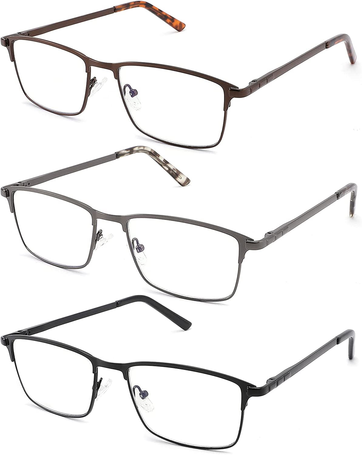 3-Pack Reading Glasses for Men Blue Light Blocking Metal Full Wide ...
