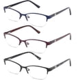 3-Pack Reading Glasses for Women Blue Light Blocking Metal Half Frame ...