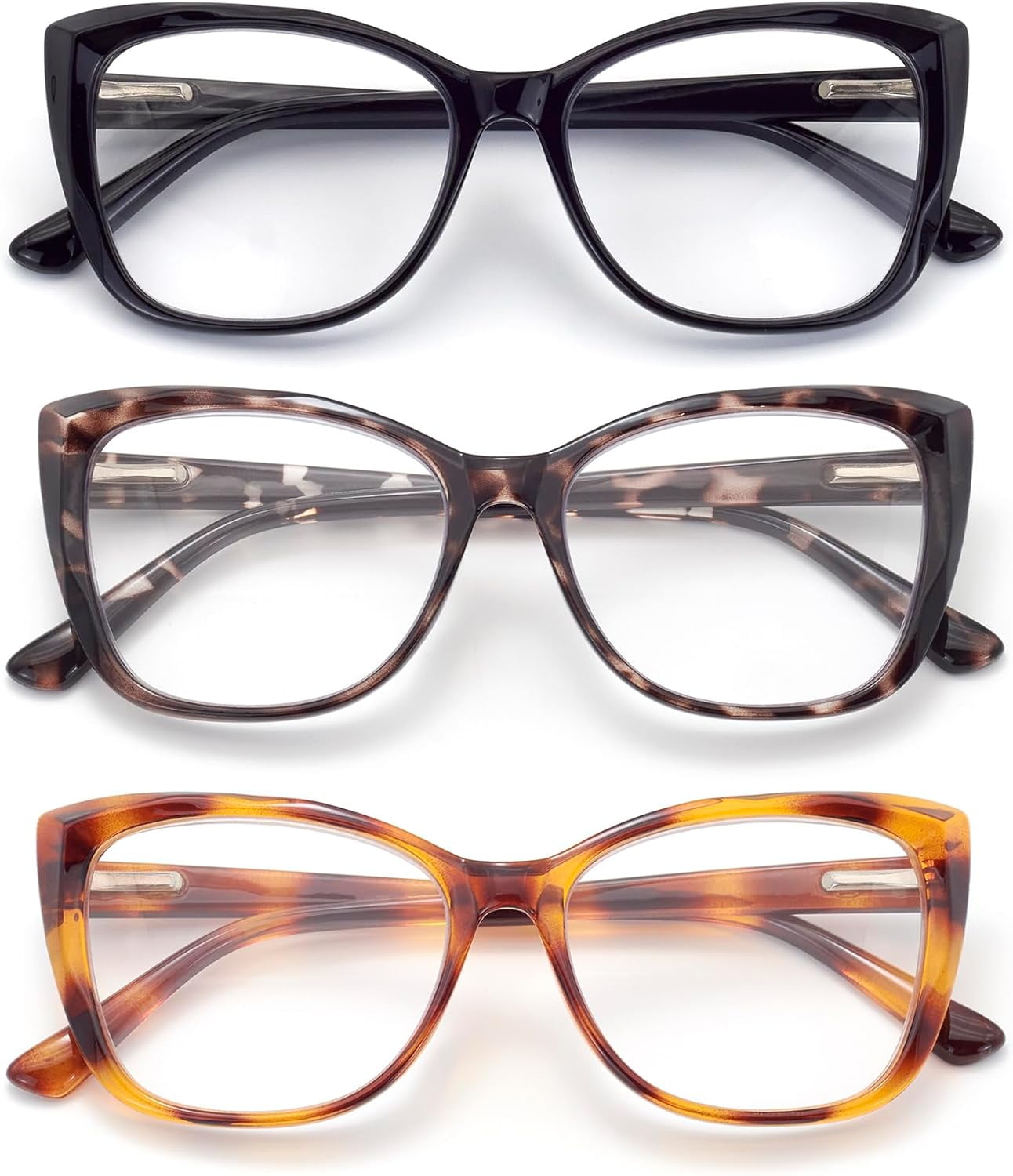 3-Pack Reading Glasses for Women，Oprah Style Frame Spring Hinge Clear ...