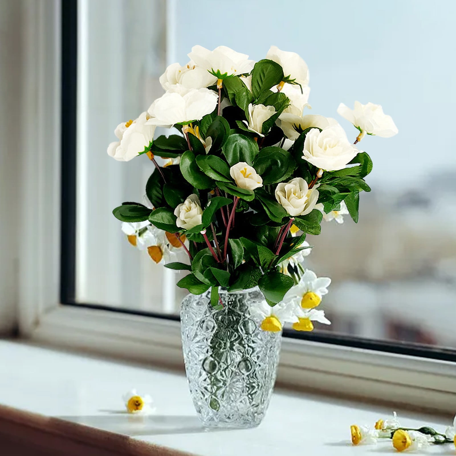 3 Pack Realistic Artificial Azalea Silk Flower Bush, Lifelike Red Fake ...